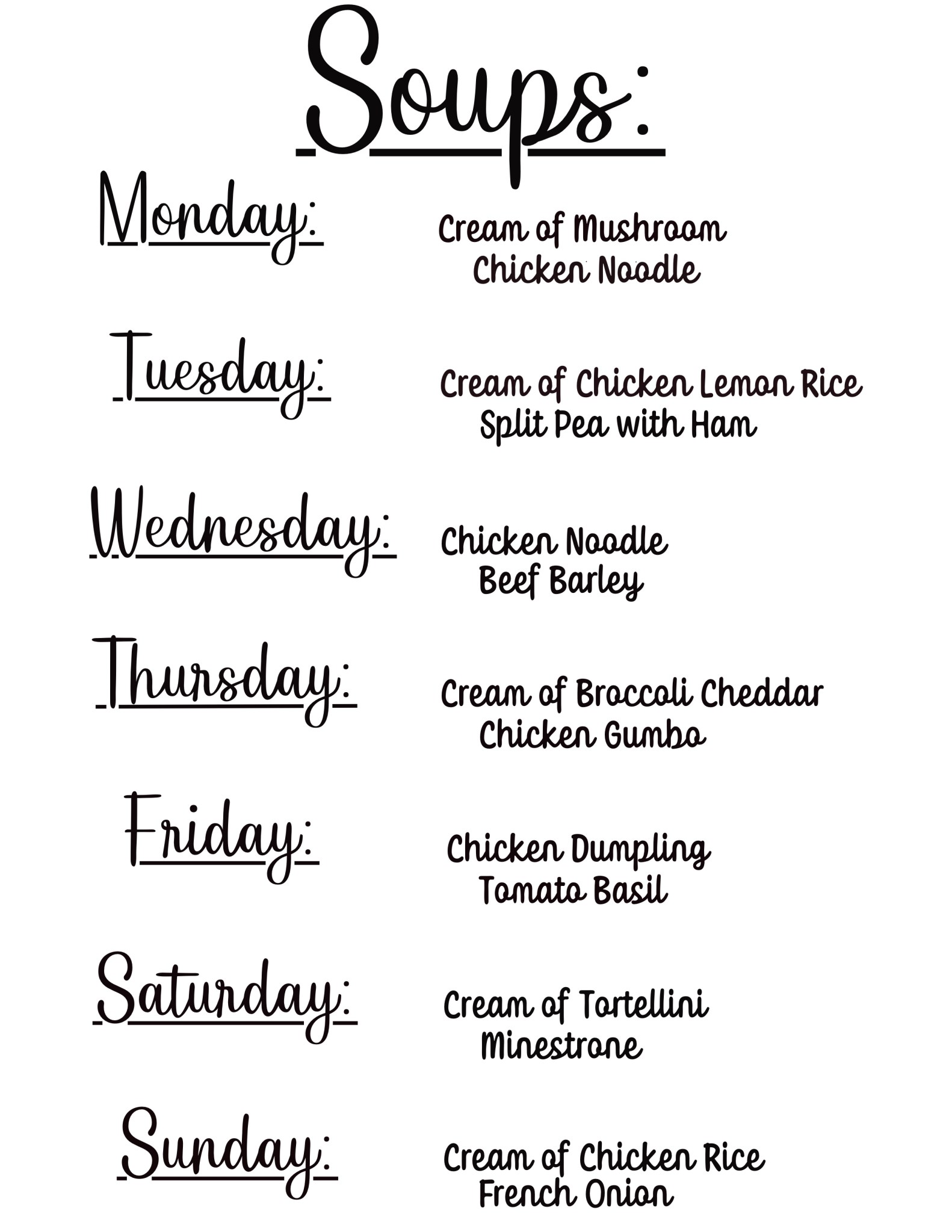 Daily Specials & Soups of the Day – Maple House Cafe